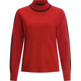 Damen Stehkragenpullover mit gerippten Abschl&uuml;ssen rot, Gr&ouml;&szlig;e 54