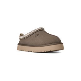 UGG Australia Pantoffel UGG "K TAZZ", M&auml;dchen, Gr. 1 (32,5), dunkelbraun, Textil, Veloursleder, ethno, Schuhe Pantoffel, Plateau Clog, Mule, Hausschuh mit modischer Zierborte