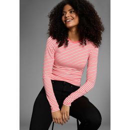 Flashlights Damen Longsleeve, rosa, Gr. 52, gestreift, Jersey, Obermaterial: 47% Polyester, 46% Viskose, 7% Elasthan, Shirts, h&uuml;ftlange Schnittform,