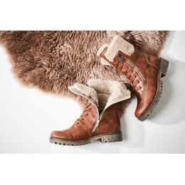 Rieker Damen Winterstiefelette, Gr. 42, braun, Lederimitat, Textil, Schuhe, Schn&uuml;rboots, Blockabsatz - 150 Jahre Rieker Jubil&auml;umsartikel