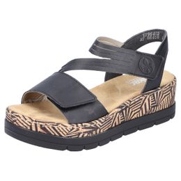 Rieker Damen Keilsandalette, Gr. 40, schwarz, Lederimitat, Schuhe, Sommerschuh, Sandale, Keilabsatz, mit gemusterter Plateausohle