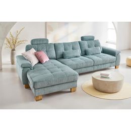 Ecksofa DIE PLANBAR "PP-LA19101 L-Form, Breite 316 cm", aqua, B:316cm H:86cm T:177cm, 88% Polyester;12% Polyamid, Sofas, Ecksofa, wahlweise mit Bettfunktion und verstellbaren Kopfst&uuml;tzen, in Cord