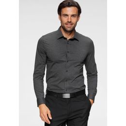 OLYMP Herren Businesshemd "Level Five body fit Jerseyshirt", grau, Gr. 43, Web, Obermaterial: 92% Baumwolle, 8% Elasthan, Hemden, in Jersey Qualit&auml;t