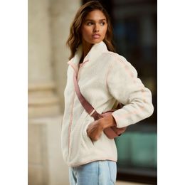 Buffalo Damen Fleecejackecreme, Gr. 48, unifarben mit Farbeinsatz, Fleece, Obermaterial: 100% Polyester, Jacken, kuschelig und weich