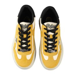Trainingsschuh Buffalo "Buffalo Cajo - Vegan Nubuck/Nappa", Damen, Gr. 39, gelb, sanftes wei&szlig;, Polyurethan, Schuhe
