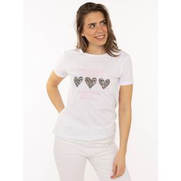 T-Shirt Zwillingsherz "Always Believe", Damen, Gr. XL, wei&szlig;, Obermaterial: 95% Baumwolle, 5% Elasthan, Shirts T-Shirt, Stickerei, Leoherzen, Rundhals, kurzarm