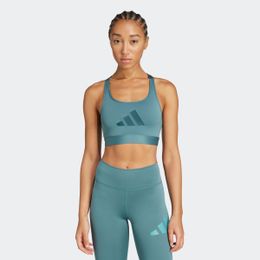 Sport-BH adidas Performance "POWERREACT BIG LOGO GRAPHIC", Damen, Gr. XS, N-Gr, preloved teal, Obermaterial: 91% Polyester, 9% Elasthan, BHs Sport-BH
