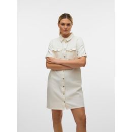 V&eacute;ro Moda Jeanskleid VERO MODA "VMJENNIE SS SHORT DENIM DRESS NOOS", Damen, Gr. XS, N-Gr, wei&szlig; (cloud dancer), Denim/Jeans, Obermaterial: 90% Baumwolle, 10% Viskose, unifarben, Kleider Jeanskleid