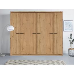 Dreht&uuml;renschrank Rauch "Kleiderschrank Schrank Garderobe W&auml;scheschrank Ankleide OTELI", braun (eiche artisan), B:275cm H:212cm T:58cm, Holzwerkstoff, Schr&auml;nke, Dreht&uuml;renschrank, inkl. Passepartout optional mit Beleuchtung MADE IN GERMANY