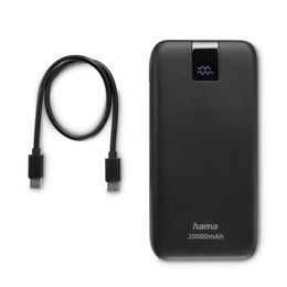 Hama Powerbank "Power Pack 20000 mAh, Schnellladen, 2x USB-C 1x USB-A, mit Ladekabel", grau, 20.000mAh, Akkumulatoren, Schnellladefunktion mit Power Delivery, Qualcomm Quick Carge&trade; 3.0, Powerbank