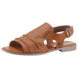 Riemchensandale Mustang Shoes, Damen, Gr. 45, braun (cognac), Lederimitat, unifarben, Schuhe Riemchensandale, Sommerschuh, Sandalette, Blockabsatz, mit Klettverschluss