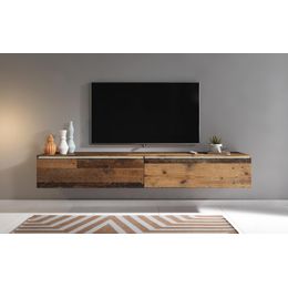 Lowboard Home Affaire "LOWBOARD VERA, wahlweise mit oder ohne Beleuchtung", braun (oldwood), B:180cm H:30cm T:33cm, Sideboards, Lowboard, Modernes griffloses TV-Board, 180 cm TV-Schrank, stehend und h&auml;ngend