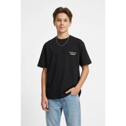 Jack & Jones T-Shirt JACK & JONES JUNIOR "JORNORREBRO TYPO TEE SS CREW NECK SN JNR", Jungen, Gr. 176, schwarz, Single Jersey, Obermaterial: 100% Baumwolle, bedruckt, relaxed fit normal, Rundhals, Shirts T-Shirt