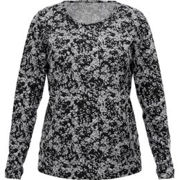 Damen Langarmshirt mit Millefleur-Druck schwarz-ecru-bedruckt, Gr&ouml;&szlig;e 48