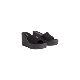 Keilpantolette Calvin Klein "WEDGE 70 SNDL CANV MG", Damen, Gr. 37, schwarz, Textil, Basic, Schuhe Keilpantolette, Sommerschuh, Pantolette, Schlappen mit Plateau