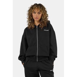 Kapuzensweatjacke Pegador "Clarita Oversized Sweatjacket", Damen, Gr. XS, washed schwarz, wei&szlig;, Sweatware, Obermaterial: 80% Baumwolle, 20% Polyester, unifarben, oversize normal, ohne Ausschnitt, Rippb&uuml;ndchen, Sweatjacken Kapuzensweatjacke, Baumwollmischung, oversize