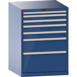 LISTA Schubladenschrank, mit Akkuladefunktion, RFID-Schloss, BxTxH 717 x 725 x 1000 mm, 7 Schubladen, 4 x 230V, enzianblau