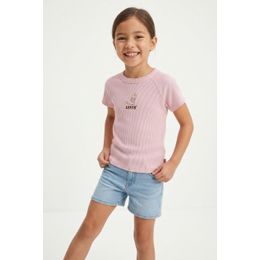 Rundhalsshirt LEVI'S KIDS "LVG COLOR BLOCK RAGLAN", M&auml;dchen, Gr. 16 (164), rosa (crystal rose), Feinripp, Obermaterial: 69% Polyester, 27% Baumwolle, 4% Elasthan, Rundhals, Raglan&auml;rmel, Shirts Rundhalsshirt, in feiner Rippstruktur, for Girls