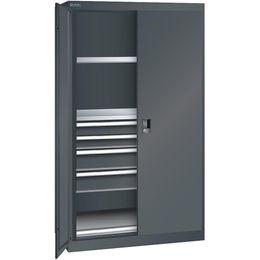 LISTA ESD-Schwerlastschrank, H 1950 mm, 2 Fachb&ouml;den, 4 Schubladen, 1 Auszugboden, BxT 1100 x 641 mm, anthrazitgrau
