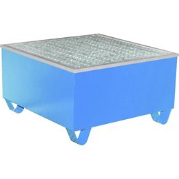 eurokraft pro Stahl-Auffangwanne mit PE-Einsatz, f&uuml;r 200-l-F&auml;sser, LxBxH 815 x 815 x 468 mm, blau lackiert