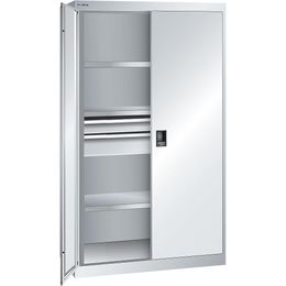 LISTA ESD-Schwerlastschrank, H 1950 mm, 3 Fachb&ouml;den, 2 Schubladen, BxT 1100 x 641 mm, lichtgrau