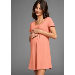 Umstandskleid Neun Monate "Kurzes Schwangerschafts-Jerseykleid, Minikleid", Damen, Gr. 40/42, N-Gr, orange (aprikot), Jersey, Obermaterial: 95% Baumwolle, 5% Elasthan, unifarben, Basic ca. Mitte Knie, V-Ausschnitt, Kleider Umstandskleid, Auschnitt in Wickeloptik, Topseller