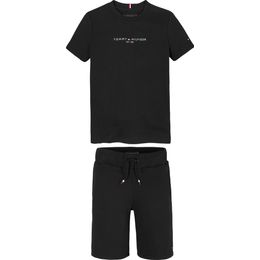Tommy Hilfiger Jungen T-Shirt & Shorts, schwarz, Gr. 3, unifarben, Jersey, Obermaterial: 80% Baumwolle, 20% Polyester, KOB Set-Artikel, mit