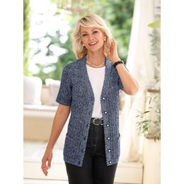 Classic Basics Damen Ajourstrickjacke, blau, Gr. 50, meliert, unifarben, 53% Polyacryl, 47% Baumwolle, Strickjacken