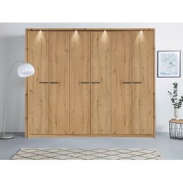 Dreht&uuml;renschrank Rauch "Kleiderschrank Schrank Garderobe W&auml;scheschrank Ankleide OTELI", braun (eiche artisan), B:275cm H:212cm T:58cm, Holzwerkstoff, Schr&auml;nke, Dreht&uuml;renschrank, inkl. Passepartout optional mit Beleuchtung MADE IN GERMANY