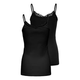 Only CARMAKOMA Damen Spaghettitop "CARLULU LACE SINGLET 2PACK CS JRS ZL"schwarz pack:wei&szlig;, Gr. XL, unifarben, Jersey, Obermaterial: 100% Baumwolle,