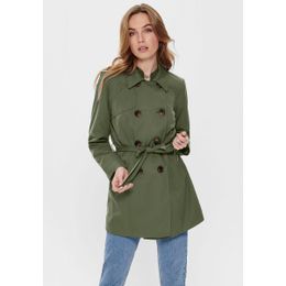 Trenchcoat Only "ONLVALERIE TRENCHCOAT OTW NOOS", Damen, Gr. XS, gr&uuml;n (grape leaf), Web, Obermaterial: 100% Polyester, unifarben, figurumspielend ca. Mitte Oberschenkel, M&auml;ntel