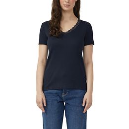 Kurzarmshirt s.Oliver, Damen, Gr. 34, navy, Feinripp, Obermaterial: 95% Baumwolle, 5% Elasthan, unifarben, regular fit h&uuml;ftbedeckend, V-Ausschnitt, Shirts Kurzarmshirt, mit V-Ausschnitt und Spitze