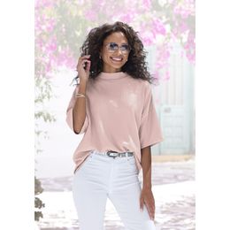Kurzarmshirt Lascana "mit Stehkragen", Damen, Gr. 36/38, rosa (ros&eacute;), Cr&ecirc;pe, Obermaterial: 97% Polyester, 3% Elasthan, unifarben, l&auml;ssig geschnitten, Shirts Kurzarmshirt, aus b&uuml;gelfreier Cr&ecirc;pe-Qualit&auml;t