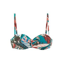 B&uuml;gel-Bandeau-Bikini-Top Buffalo "Moana", Damen, Gr. 42, Cup D, aqua bedruckt, Recycling-Polyamid, bedruckt, Bikini-Oberteile B&uuml;gel-Bandeau-Bikini-Top, mit modernem Allover-Print