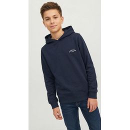 Jack & Jones Kinder Kapuzensweatshirt "JJCOLLEGE LOGO SWEAT HOOD JNR"navy blazer, Gr. 140, JACK & JONES JUNIOR, bedruckt, unifarben, Sweatware, Obermaterial: 80%