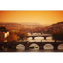 Fototapete papermoon "Prager Sonnenaufgang", bunt, B:3,5m L:2,6m, Vlies, Tapeten