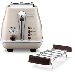 De'Longhi DE'LONGHI Toaster "Incona Vintage &raquo;CTOV 2103.BG&laquo;", beige (cremefarben), B:18,5cm H:20,5cm T:32cm, Toaster, im Retro Look, cremefarben