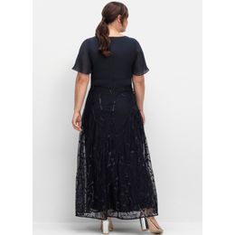 sheego Damen Abendkleid "Abendkleid", blau, Gr. 52, unifarben, 100% Polyester, Spitze:100% Polyester, Kleider
