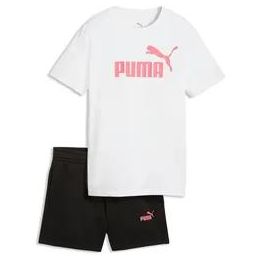 Trainingsanzug Puma "ESS NO.1 LOGO TEE AND SHORTS SET G", M&auml;dchen, Gr. 140, Puma wei&szlig;, wild pink, Jersey, Obermaterial: 100% Baumwolle. Obermaterial Hose: 68% Baumwolle, 32% Polyester, bedruckt, regular fit, Sportanz&uuml;ge Trainingsanzug, aus Baumwolle, mit elastischem Bund und innenliegendem Kordelzug
