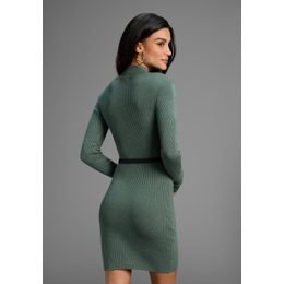 Bruno Banani Damen Strickkleidgraugr&uuml;n, Gr. 46, Mesh, unifarben, Strick, Obermaterial: 70% Viskose, 30% Polyamid, Kleider, in Rippstrick