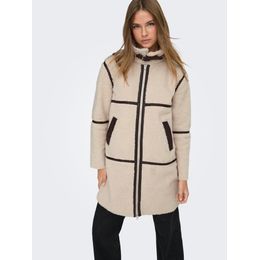 Jacqueline de Yong Kurzmantel JDY "JDYFROSTY LIFE TEDDY LONG JKT OTW NOOS", Damen, Gr. XL, beige (birch), Pl&uuml;sch, Obermaterial: 100% Polyester, unifarben, ca. Mitte Oberschenkel, M&auml;ntel Kurzmantel