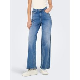 Jacqueline de Yong High-waist-Jeans JDY "JDYFELINA-FINA HW WIDE MED BLUE DNM NOOS", Damen, Gr. L (40), L&auml;nge 32, blau (medium blau denim), Denim/Jeans, Obermaterial: 98% Baumwolle, 2% Elasthan, unifarben, Jeans High-waist-Jeans