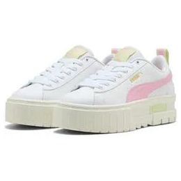 Sneaker Puma "MAYZE LTH JR", Jungen, Gr. 38, Puma wei&szlig;, pink shimmer, Leder, unifarben, Schuhe Sneaker, mit strukturierter Plateau-Gummisohle, herausnehmbare Innensohle