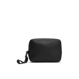 Kulturbeutel Tommy Hilfiger "TH FOUNDATION WASHBAG", Damen, Gr. B/H/T: 21,5cm x 15,5cm x 7cm, schwarz, Lederimitat, Taschen Kulturbeutel, Unisex Kosmetikbeutel, Minibag mit Handschlaufe