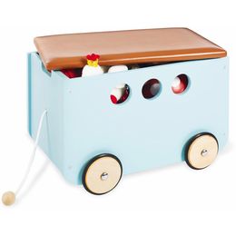 Truhe Pinolino "Jim", blau (mint, braun), Truhen, Kinder, B/H/T: 36cm x 36cm x 50cm, Truhe, mit 4 Rollen und Zugseil, B:36cm H:36cm T:50cm