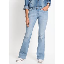 Bootcut-Jeans bonprix "Bootcut Jeans Mid Waist, Komfort-Stretch", Damen, Gr. 50, N-Gr, blau (hellblau used (l&auml;nge: regul&auml;r)), Denim/Jeans, Obermaterial: 82% Baumwolle, 17% Polyester, 1% Elasthan, unifarben, slim fit lang, Jeans Bootcut-Jeans, Slim Fit Passform, aus Baumwollmischung mit Stretch-Anteil