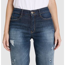 MAC Damen Weite Jeans "WIDE", blau, Gr. 44, Destroyed-Effekte, unifarben, Denim/Jeans, Obermaterial: 91% Baumwolle, 7% Elastomultiester, 2% Elasthan,