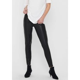 Lederimitathose Only "ONLCOOL COATED LEGGING NOOS JRS", Damen, Gr. S (36), N-Gr, schwarz, Jersey, Obermaterial: 92% Polyester, 8% Elasthan, unifarben, figurbetont kn&ouml;chellang, Hosen Lederimitathose