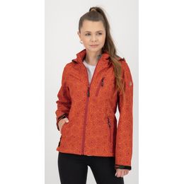 Softshelljacke DEPROC Active "SHELBY PEAK DC", Damen, Gr. 50 (XL), rot (chilli), 100% Polyester, tailliert, gerader Abschluss mit Klettverschl&uuml;ssen, Jacken Softshelljacke, leichte Softshelljacke mit All-Over-Print und abnehmbarer Kapuze