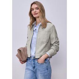 Blouson Street One, Damen, Gr. 46, beige (smoke beige), Web, Obermaterial: 54% Baumwolle, 40% Viskose, 6% Elasthan. Futter: 100% Polyester, Fischgratmuster, bequem h&uuml;ftbedeckend, Rundhals, Jacken Blouson, mit Fischgr&auml;tmuster und Zipper